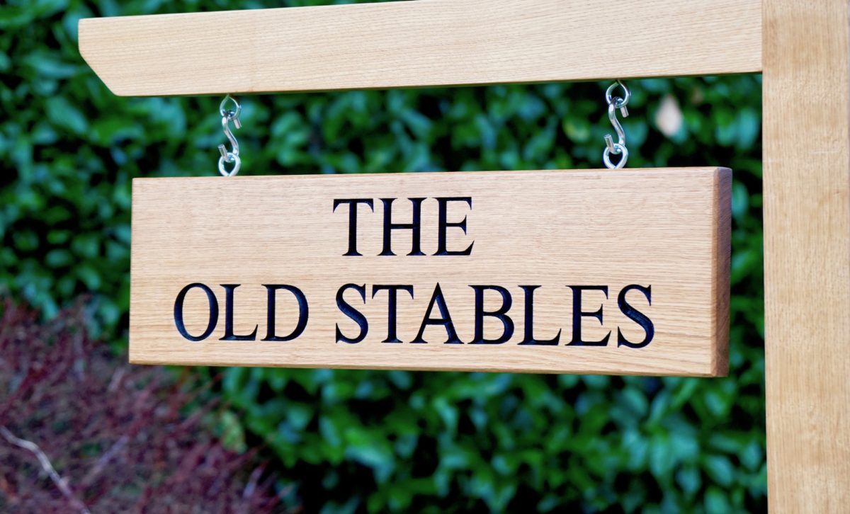 Engraved Oak Hanging Sign on Post | MakeMeSomethingSpecial.com