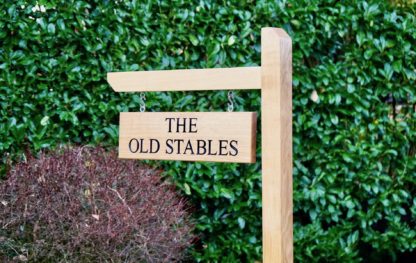 Engraved Oak Hanging Sign on Post | MakeMeSomethingSpecial.com