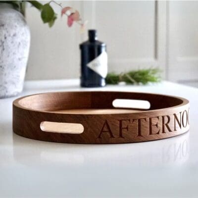 Personalised Round Oak Butlers Tray | MakeMeSomethingSpecial.com