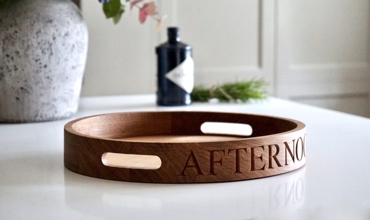 Personalised Round Oak Butlers Tray | MakeMeSomethingSpecial.com