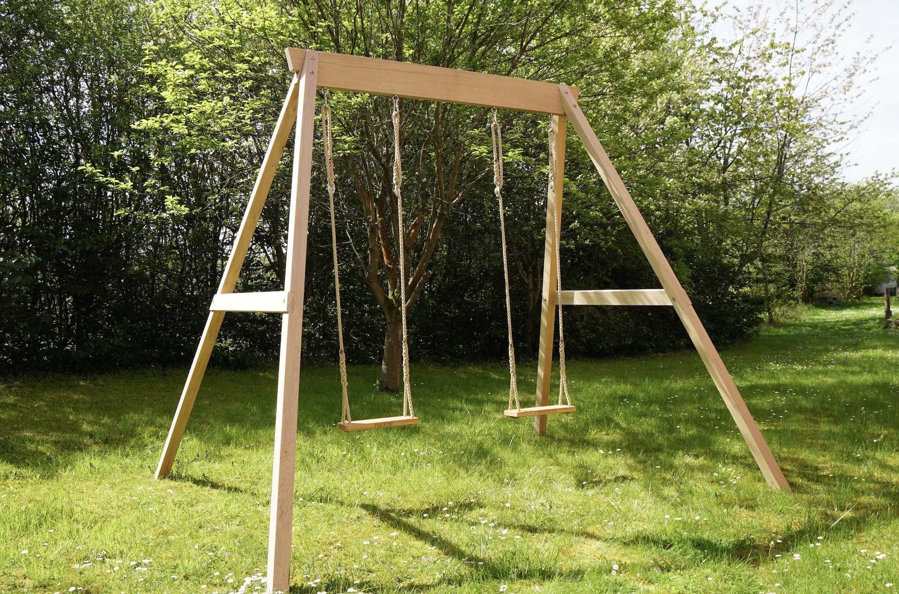 Double Garden Swing Oak Frame | MakeMeSomethingSpecial.com