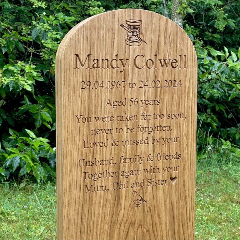 Engraved Wooden Oak Memorial Marker | MakeMeSomethingSpecial.com